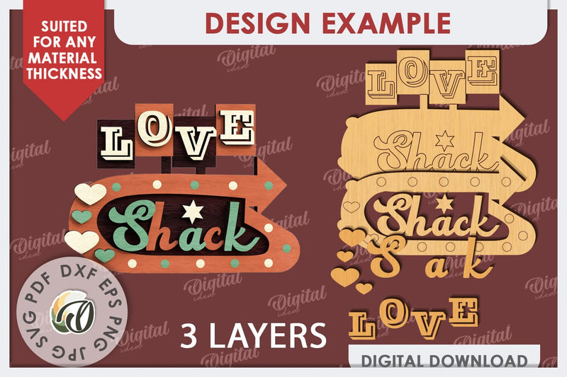 Love Shack Door Sign Laser Cut. 3D Valentine Sign SVG - So Fontsy