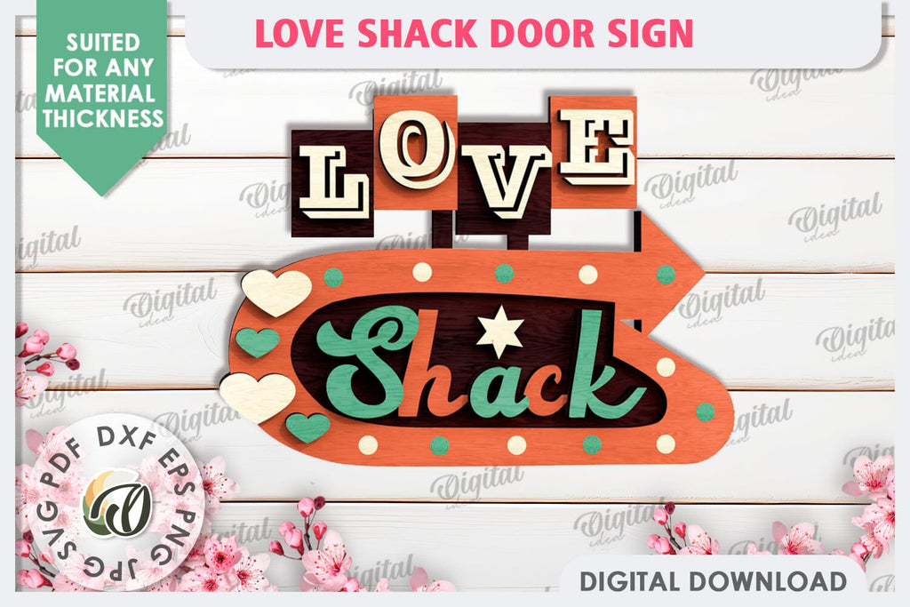 Love Shack Door Sign Laser Cut. 3D Valentine Sign SVG - So Fontsy