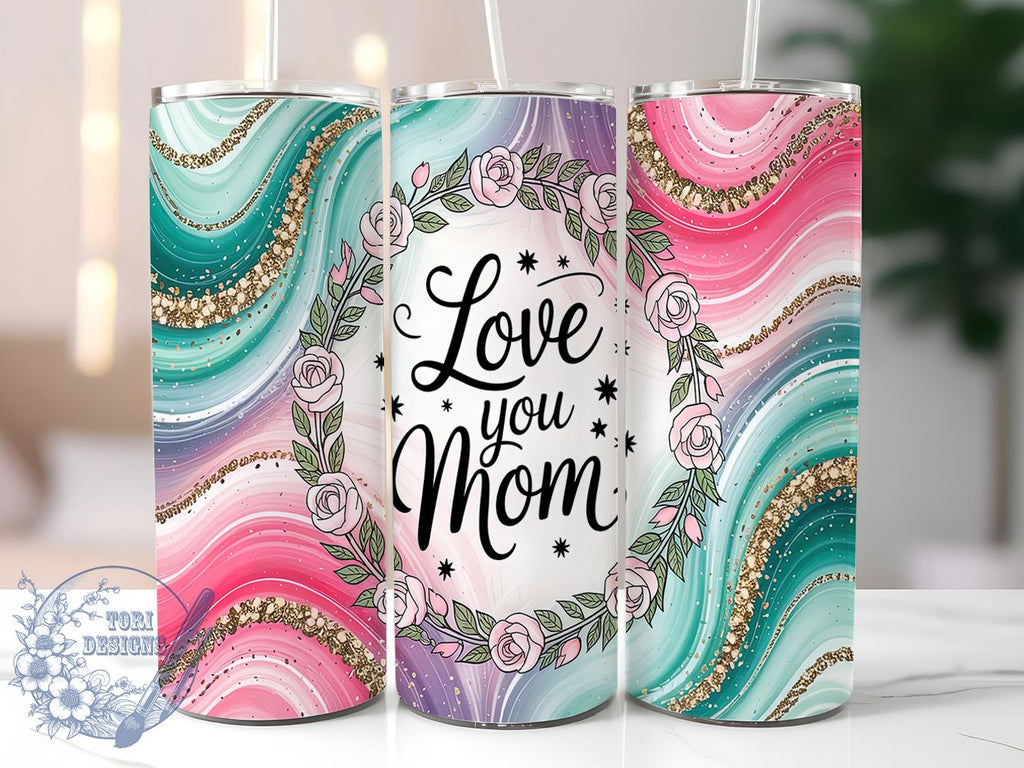 Love You Mom Pink Marble Tumbler, Pink Marble Tumbler, Floral Tumbler ...