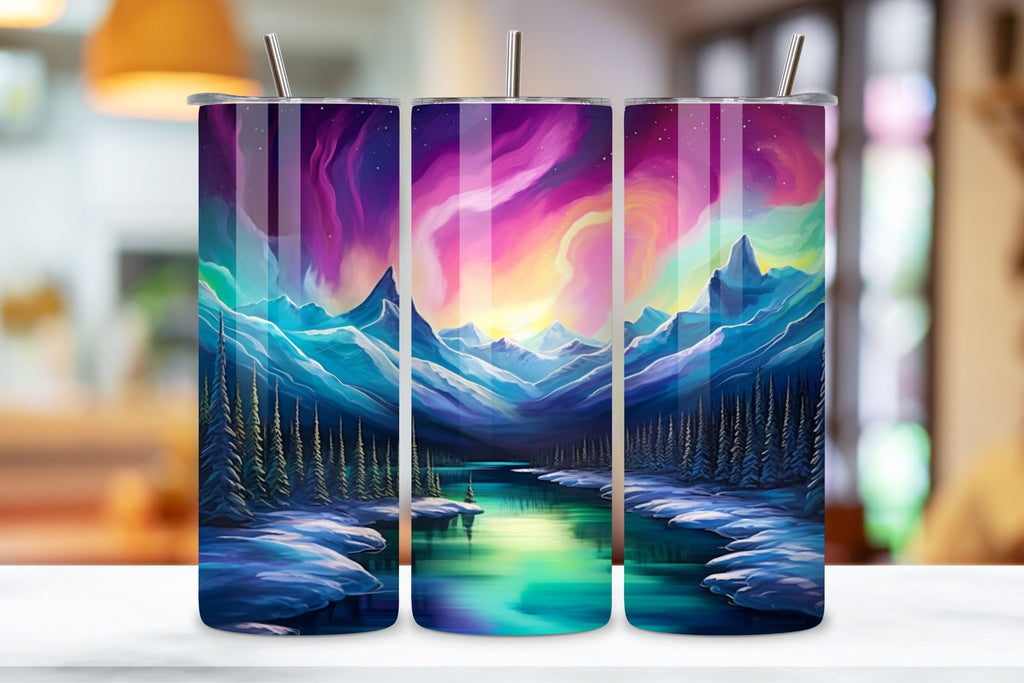 Luminous Northern Lights Tumbler Wrap | Alcohol Ink Art - So Fontsy
