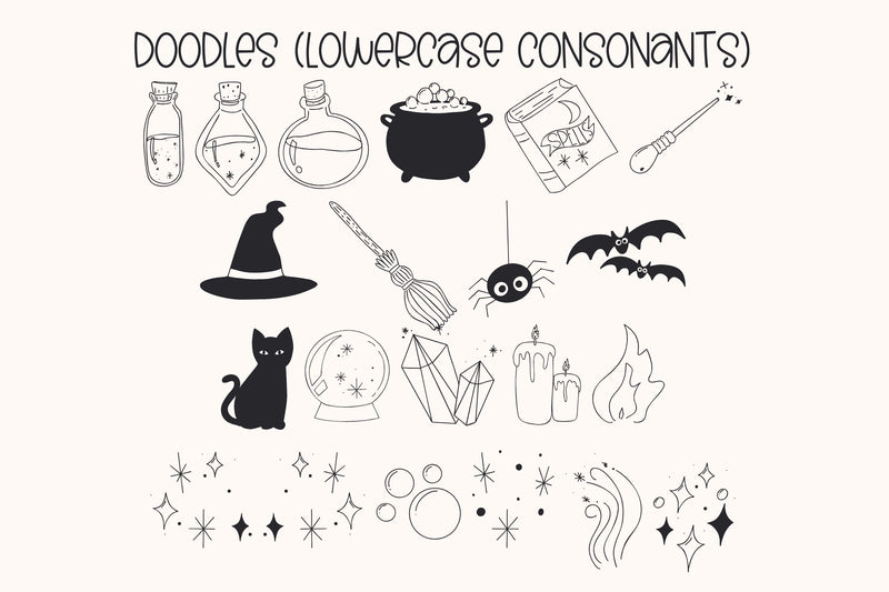 Halloween Clipart Doodle Font, Handwritten Font SVG, Cute Fonts for ...