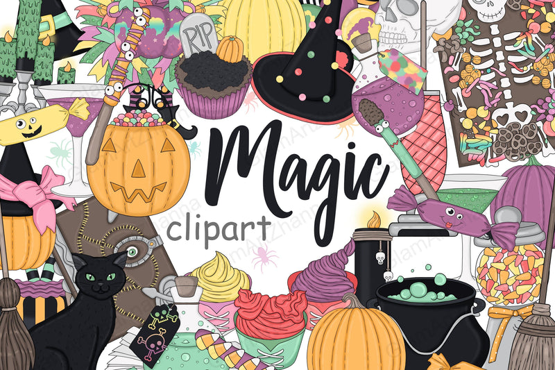 Magic CLIPART Halloween, Fall clipart, Pumpkin - PNG files - So Fontsy