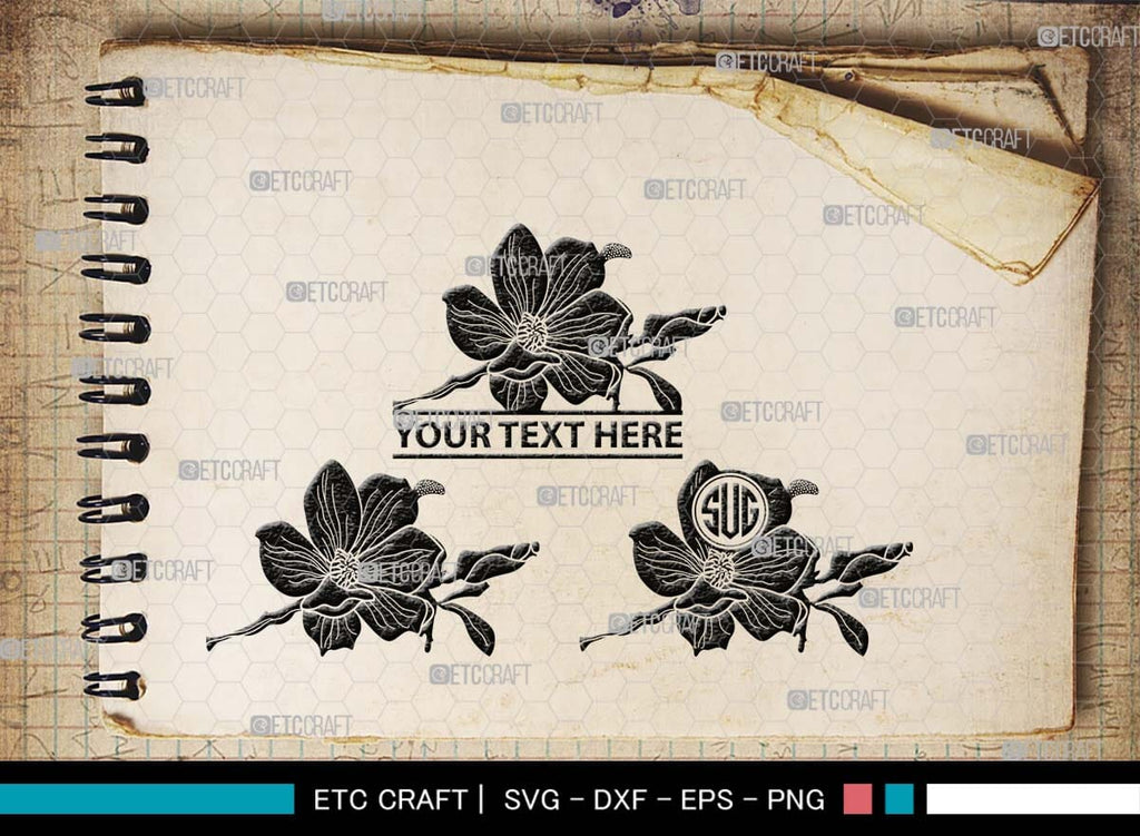 Magnolia Monogram, Magnolia Silhouette, Magnolia SVG, Flower Svg, Magn ...