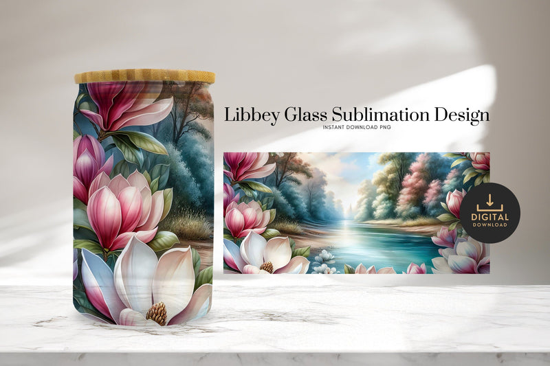 Magnolia River Glass Can Wrap PNG, 16oz Libbey Sublimation Design - So ...