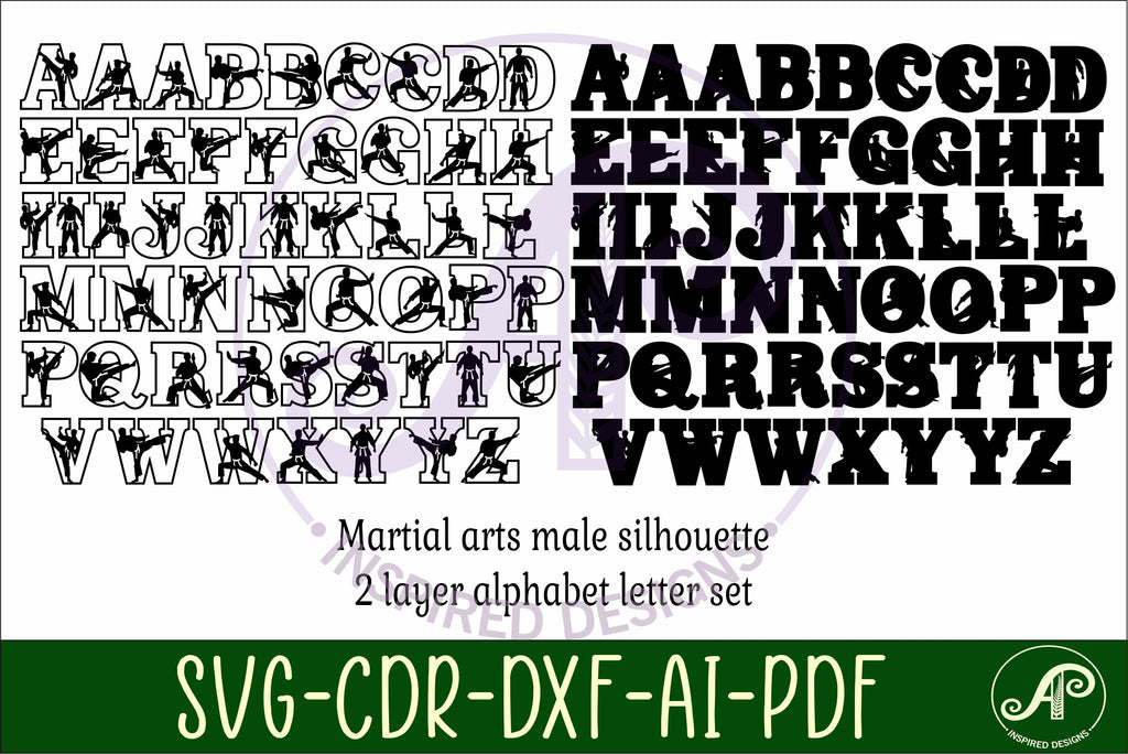 Male martial arts theme alphabet set. 2 layer 52 letters - So Fontsy