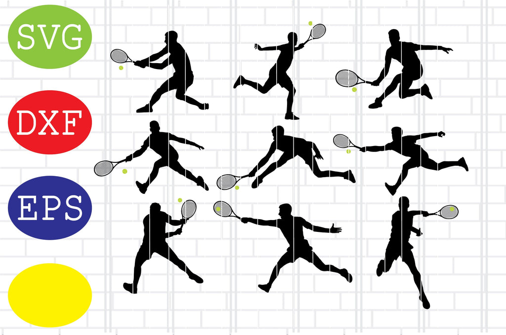 Male Tennis Player Svg, Tennis Silhouette, Tennis Fan Svg, Jpg, Eps ...