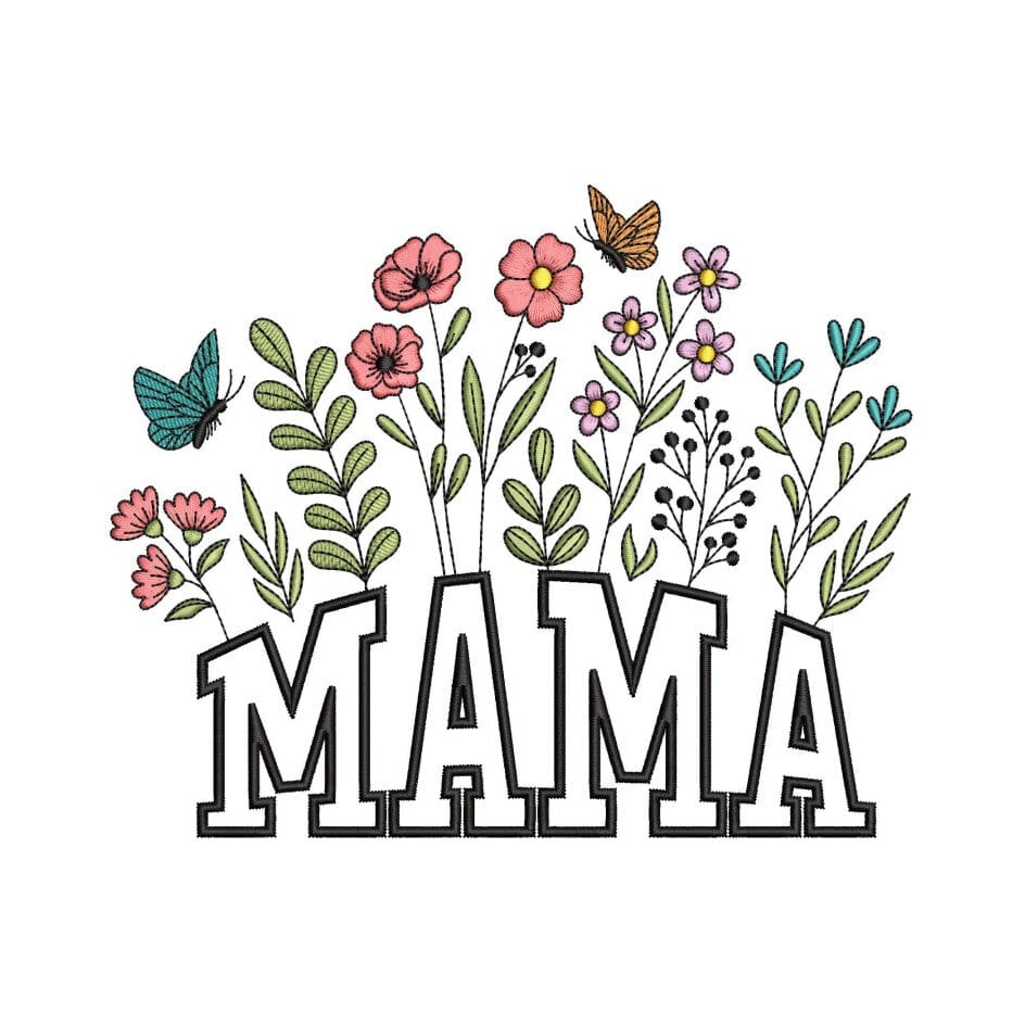Mama Flower Embroidery Design, 3 sizes, Instant Download - So Fontsy