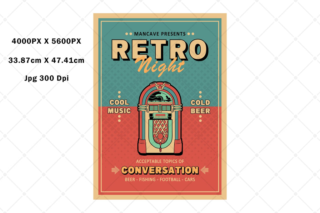 Mancave Presents - Retro Night - Vintage Game Room Poster Art - So Fontsy