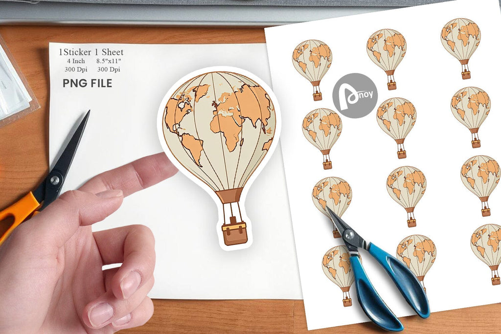 Map Hot Air Balloon Sticker - So Fontsy