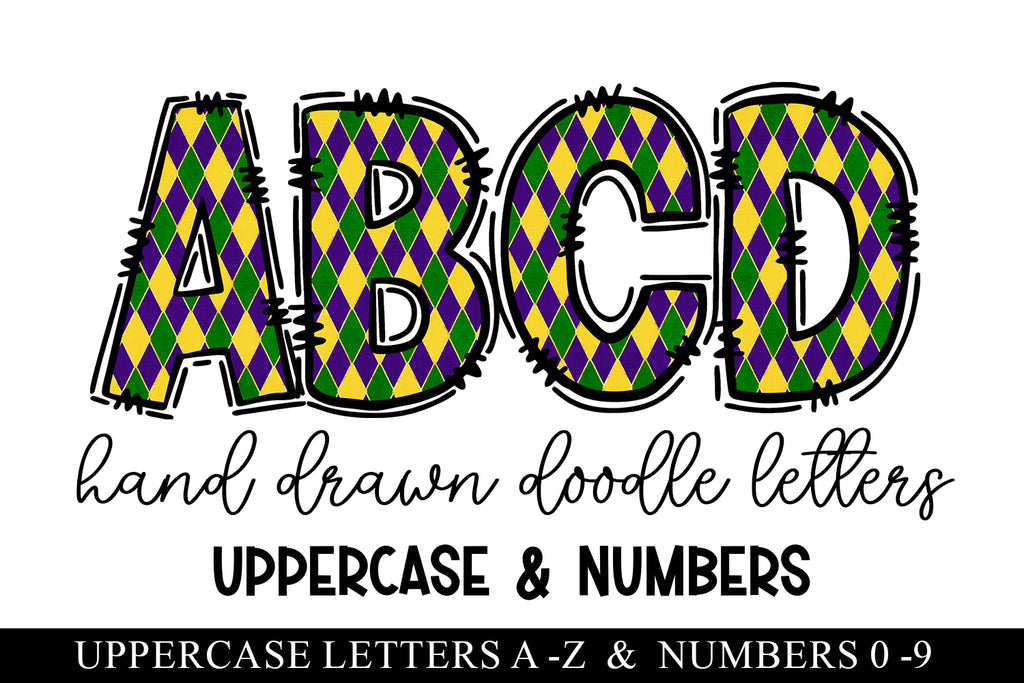 Mardi Gras Doodle Letter Alphabet - So Fontsy