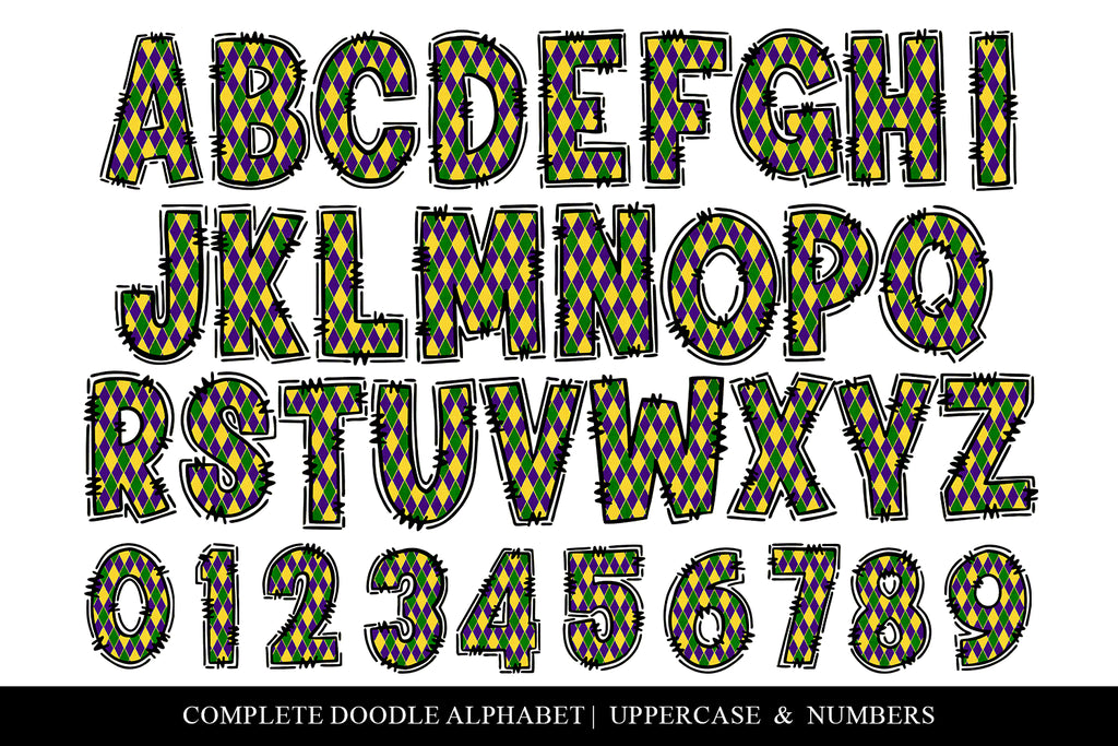 Mardi Gras Doodle Letter Alphabet - So Fontsy