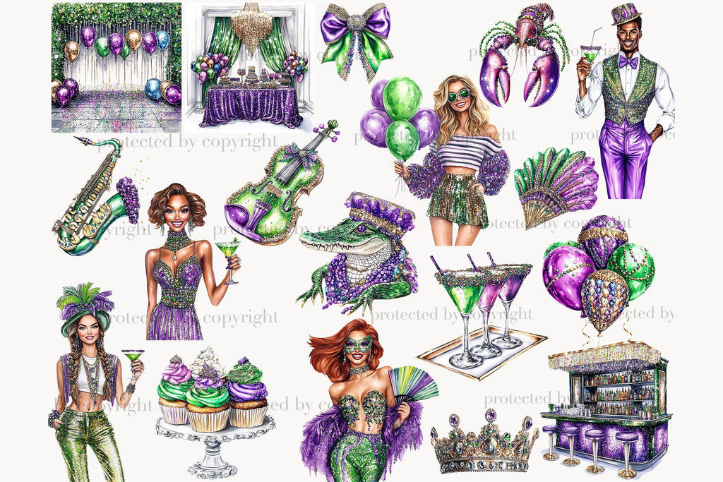 Mardi Gras Party Clipart | Fat Tuesday PNG Set - So Fontsy