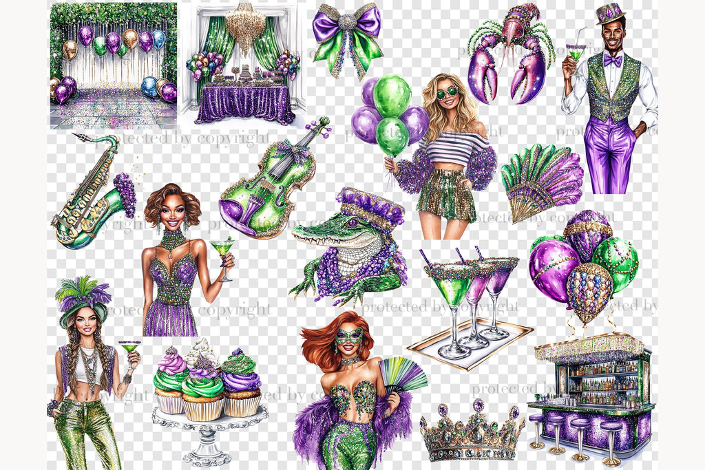 Mardi Gras Party Clipart | Fat Tuesday PNG Set - So Fontsy