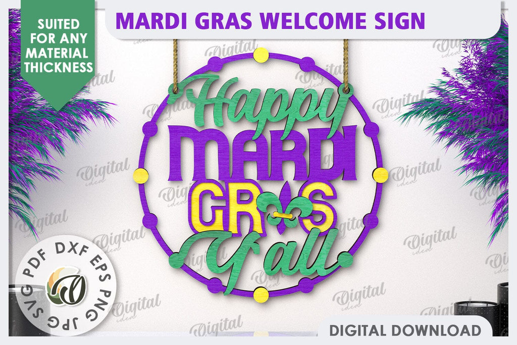 Mardi Gras Welcome Sign Laser Cut. Mardi Gras Decor SVG - So Fontsy