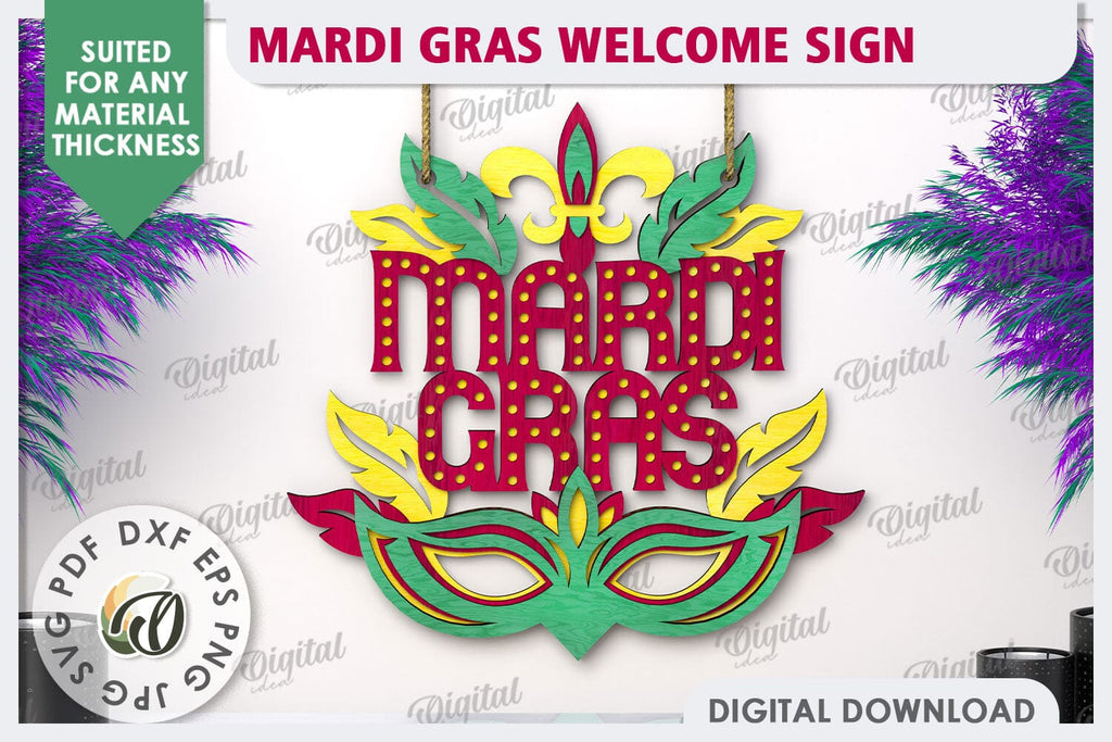 Mardi Gras Welcome Sign Laser Cut. Mardi Gras Decor SVG - So Fontsy
