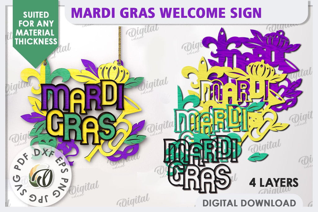 Mardi Gras Welcome Sign Laser Cut. Mardi Gras Decor SVG - So Fontsy
