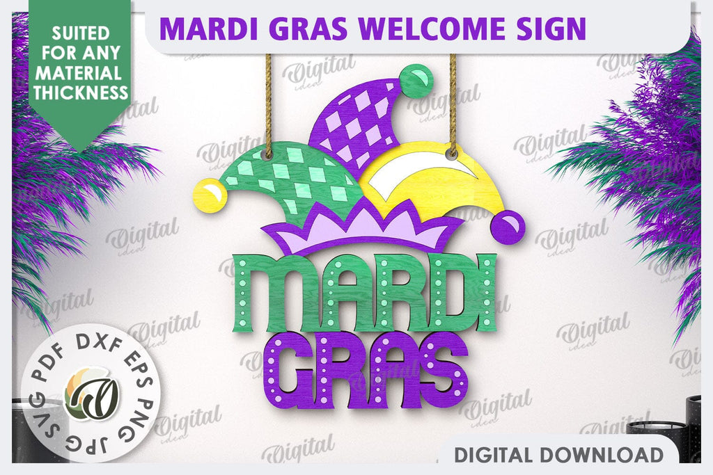 Mardi Gras Welcome Sign Laser Cut. Mardi Gras Decor SVG - So Fontsy