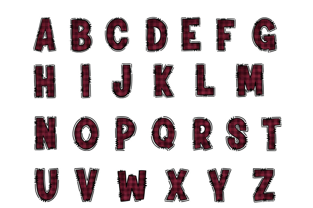 Maroon Plaid Alphabet Doodle Letters PNG - So Fontsy