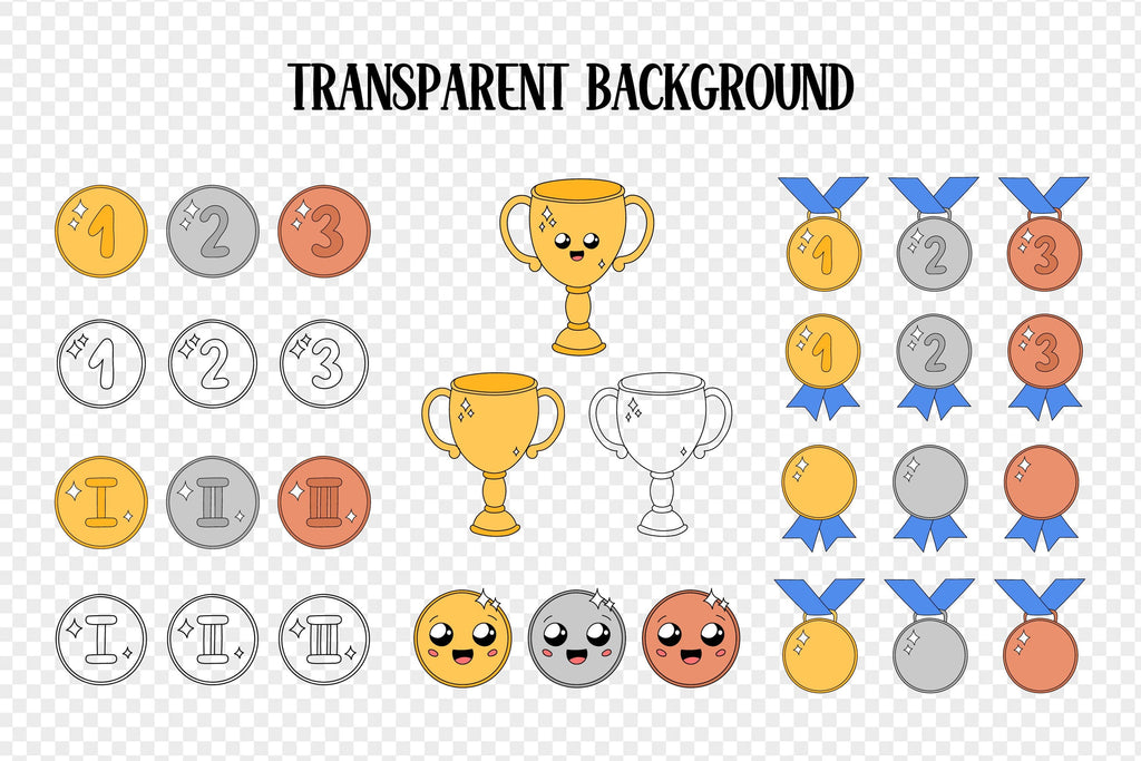 Medals Cups Clipart PNG | Winner Awards Clip Art Bundle | Golden Silver ...