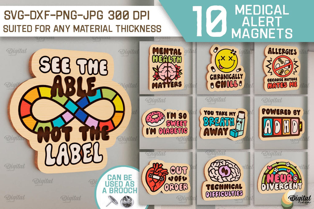 Medical Alert Magnets Laser Cut Bundle. Wooden Magnets SVG - So Fontsy