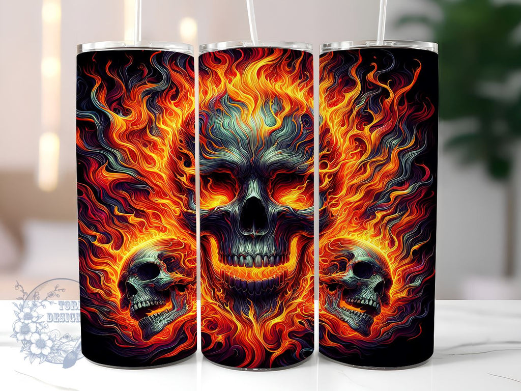 Melted Skull 20oz Skinny Tumbler, Skull Fire Tumbler Png, Straight ...