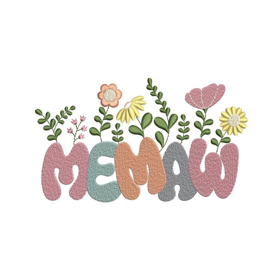 Memaw Flower Embroidery Design, 3 sizes, Instant Download - So Fontsy