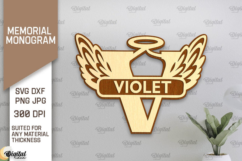Memorial Split Letter Name Monogram Laser Cut. Letter V SVG - So Fontsy