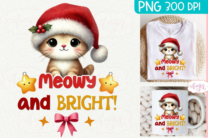 Meowy and bright PNG | Cute Christmas cat PNG - So Fontsy