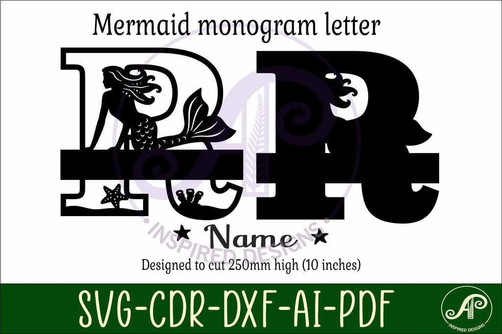 Mermaid Capital Monogram Letter name sign R - So Fontsy