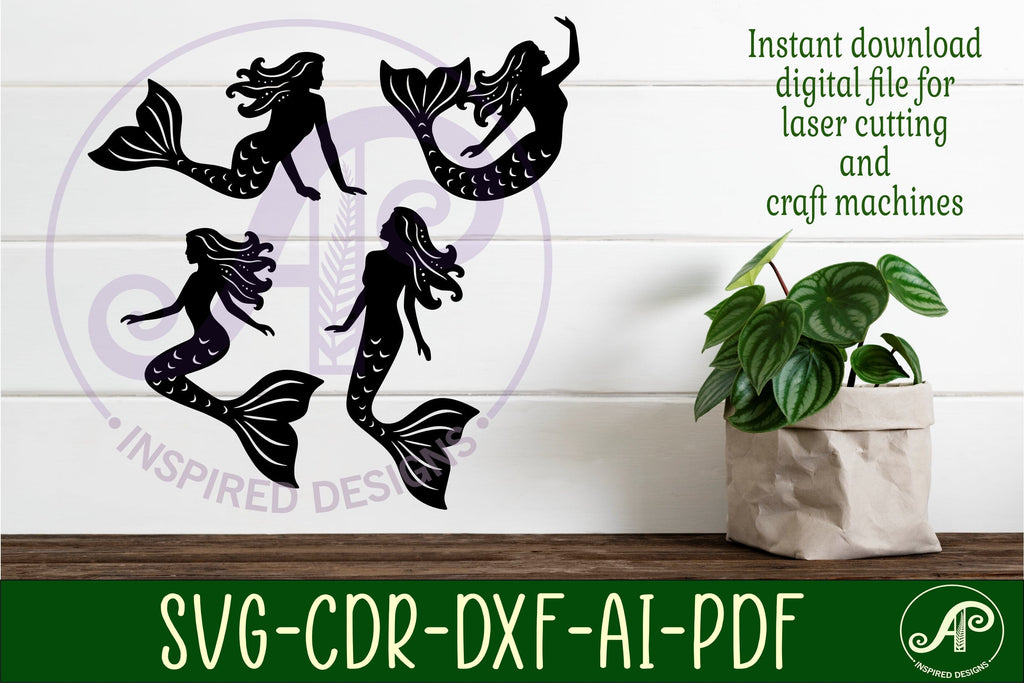 Mermaid cut out design, laser cut file, shapes. SVG 1 - So Fontsy