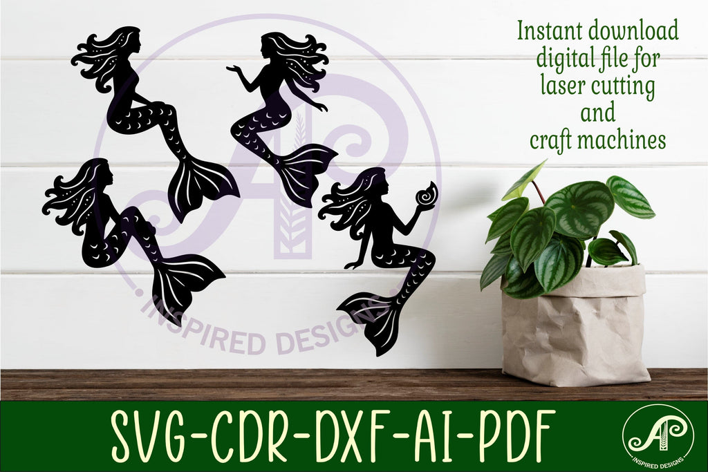 Mermaid cut out design, laser cut file, shapes. SVG 2 - So Fontsy