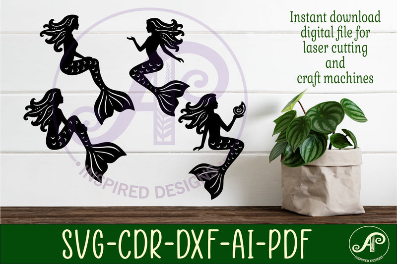 Mermaid cut out design, laser cut file, shapes. SVG 2 - So Fontsy