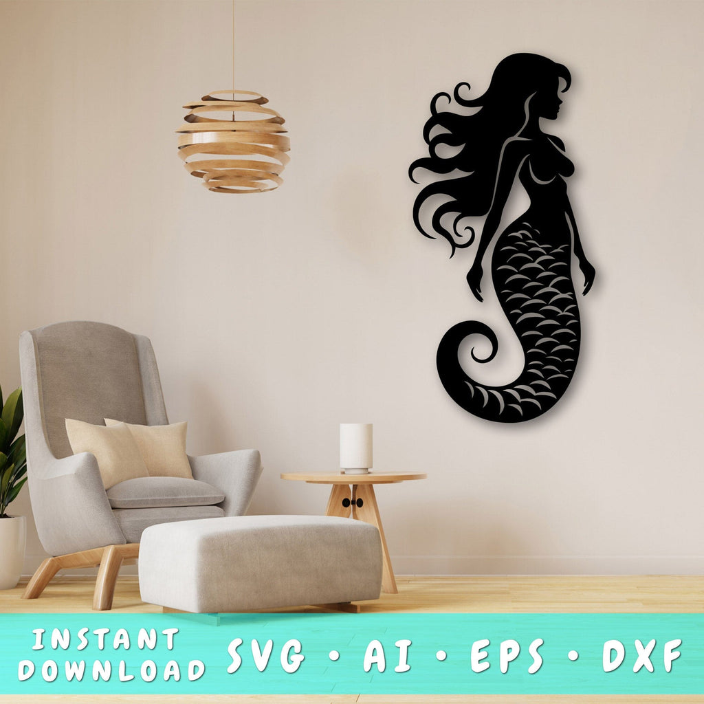 Mermaid Laser SVG Cut File, Mermaid Glowforge File, Mermaid DXF ...