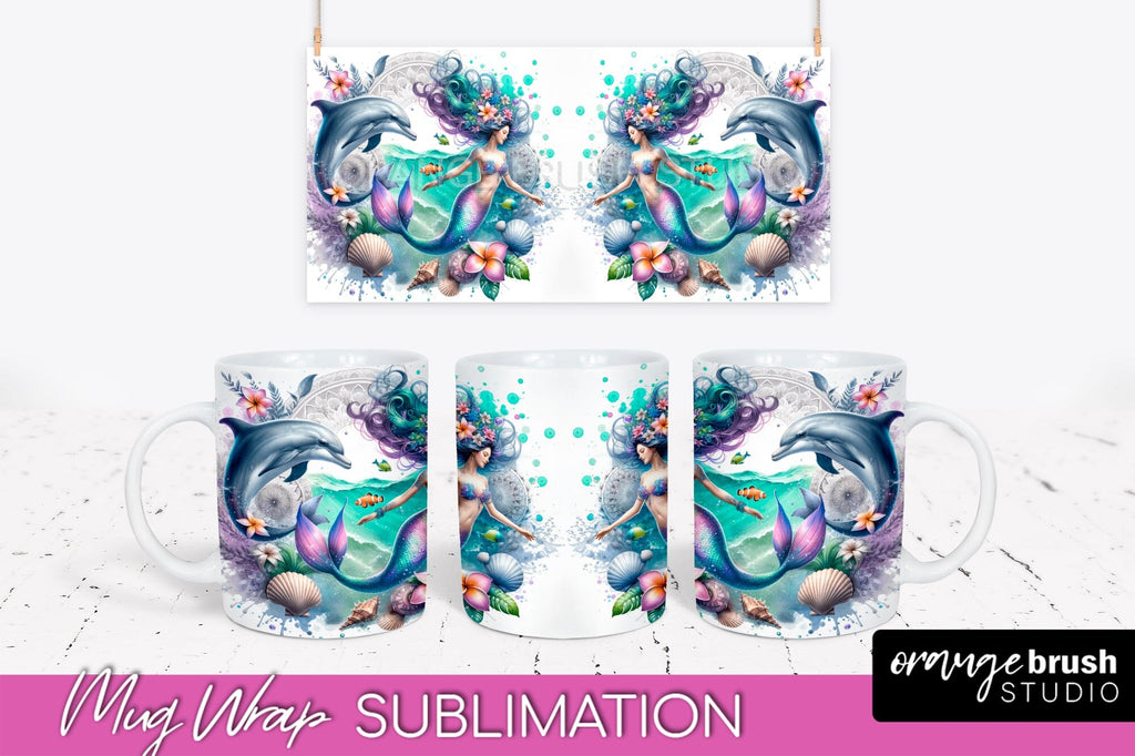 Mermaid Mug Wrap - Watercolor Mermaid Mug Sublimation Design - So Fontsy