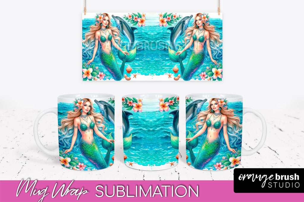Mermaid Mug Wrap - Watercolor Mermaid Mug Sublimation Design - So Fontsy