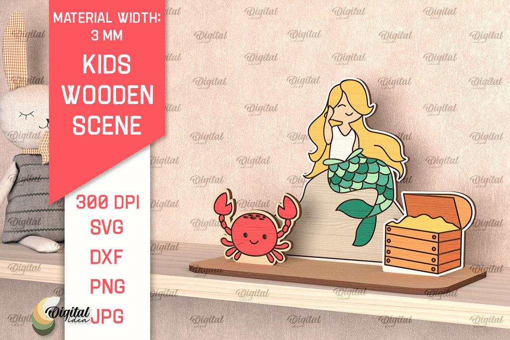 Mermaid SVG. Kids Wooden Scene Laser Cut. Kids Design SVG - So Fontsy