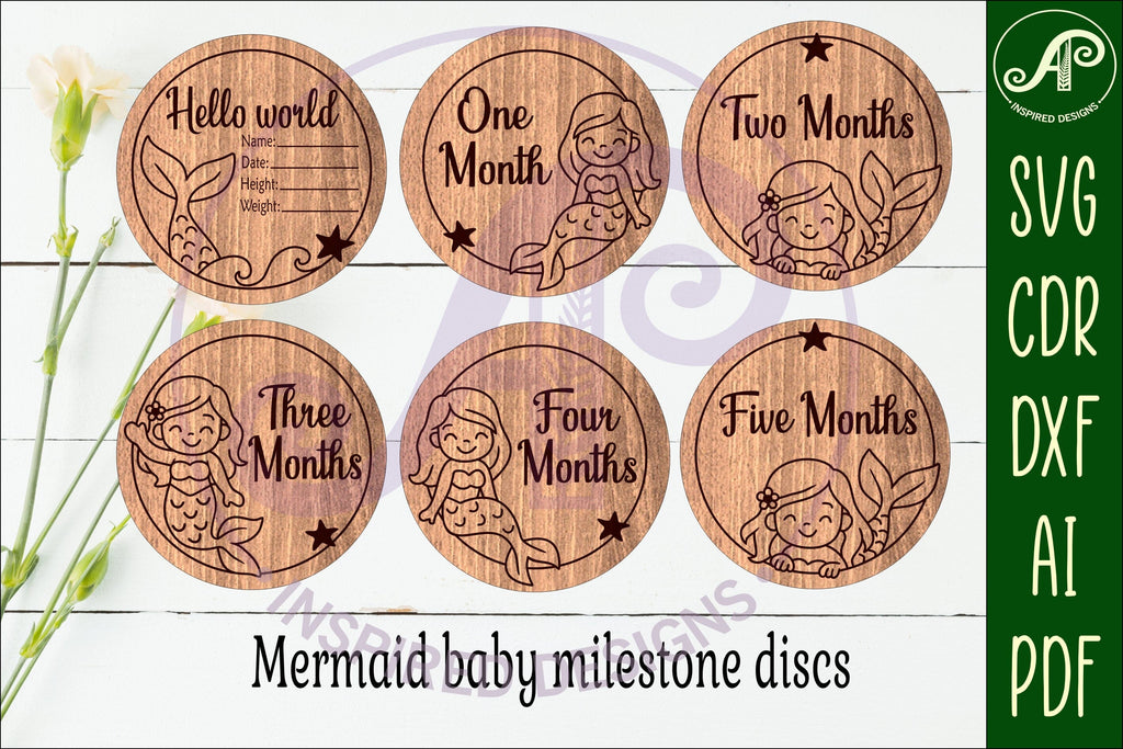 Mermaid themed Baby monthly milestone discs SVG laser - So Fontsy