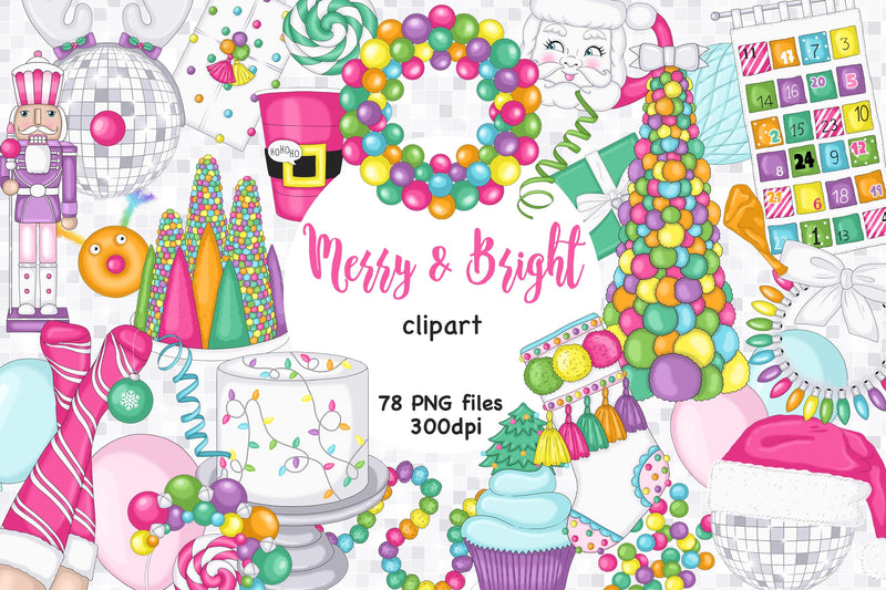 Merry And Bright Clipart | Christmas Clipart Bundle PNG - So Fontsy