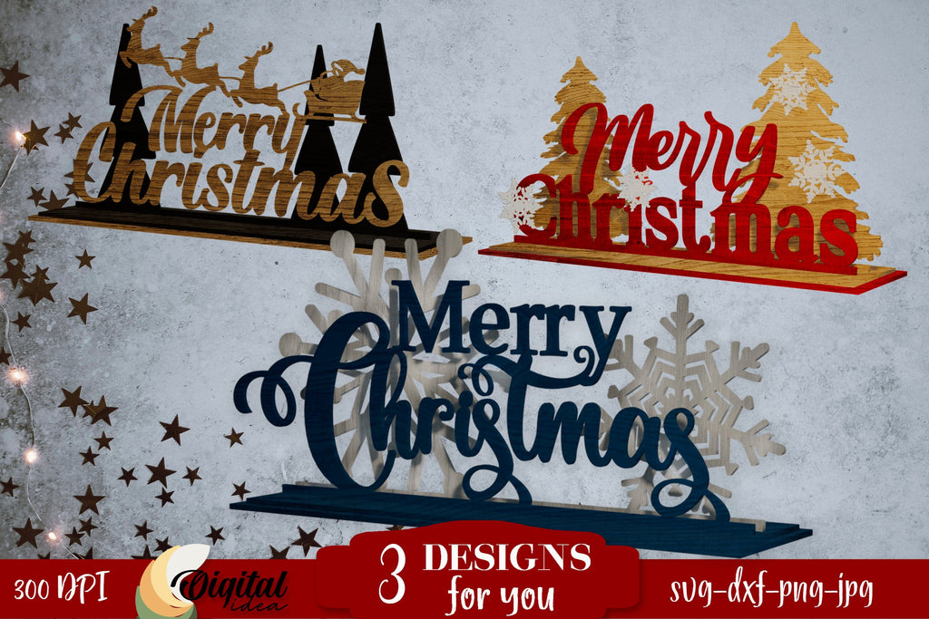 Merry Christmas laser cut files. Set of 3 Christmas sign svg - So Fontsy