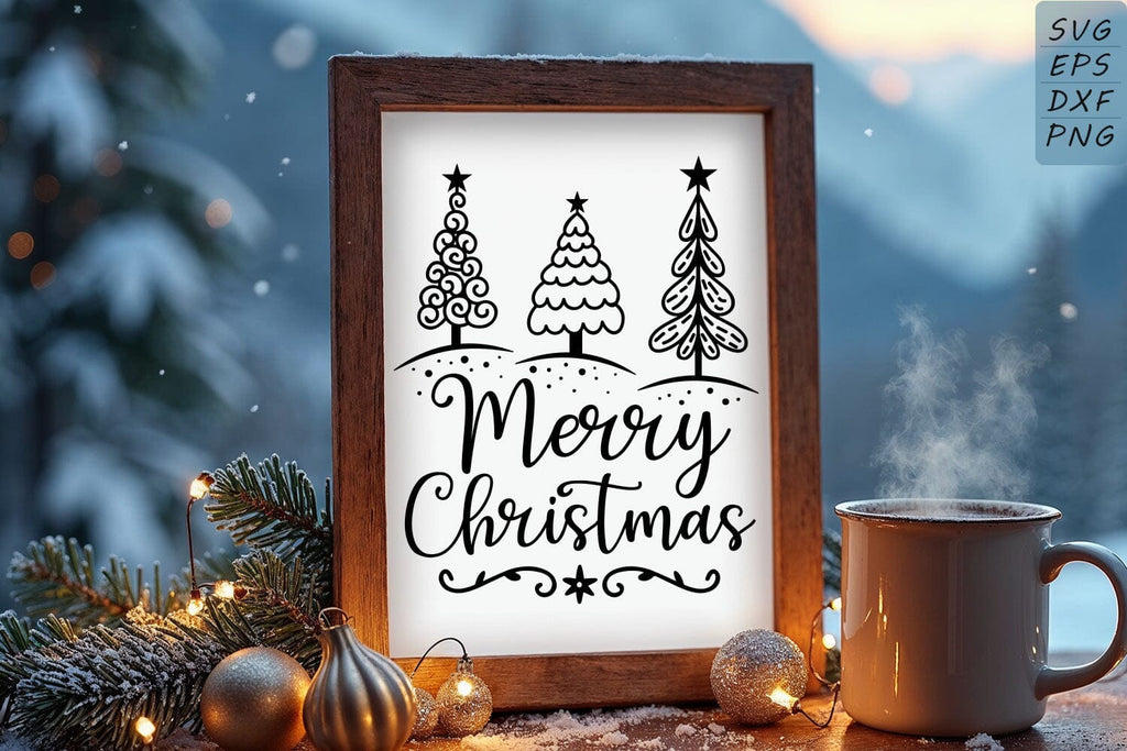Merry Christmas Sign - Christmas Trees SVG - Christmas SVG - So Fontsy