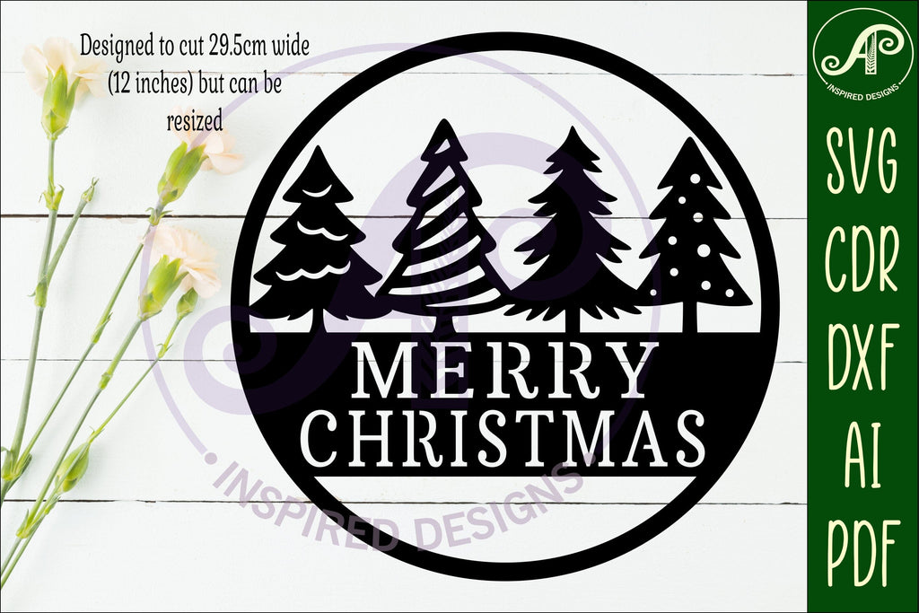 Merry Christmas trees wall sign svg laser cut - So Fontsy