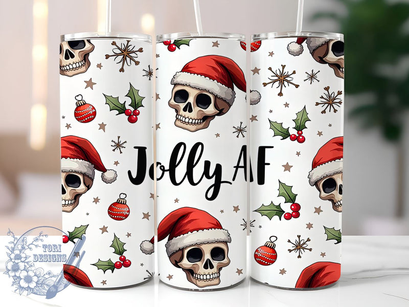 Merry Christmas Tumbler, Jolly AF, Skull Design, Holiday Sublimation ...