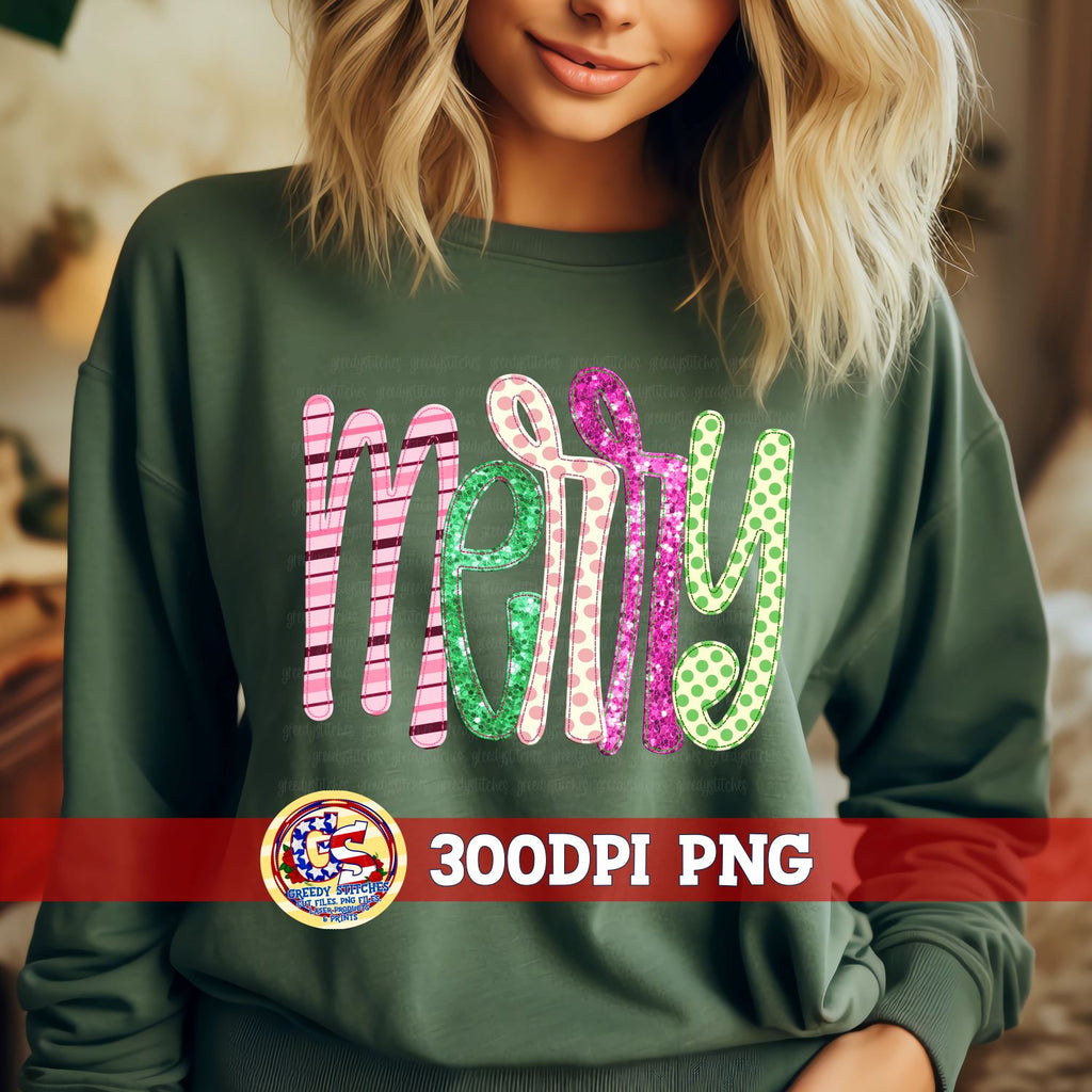 Merry Faux Embroidery Sequins Applique PNG - So Fontsy