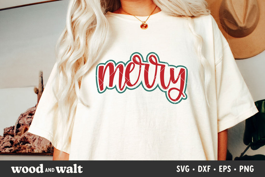 Merry Outlined SVG | Christmas Shirt SVG - So Fontsy