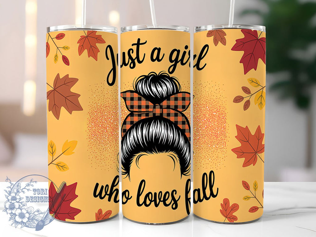 Messy Bun Pumpkin Spice Fall Tumbler, Girl Loves Fall Wrap, Autumn Hair ...