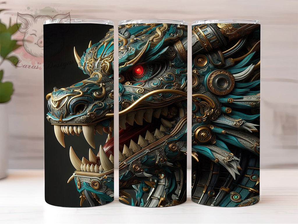Metallic Blue Dragon Fantasy Tumbler Wrap, Fantasy Creature Cup, Dragon ...