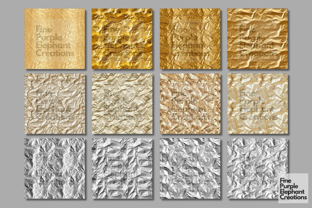 Metallic Foil Textures Digital Paper | Wrinkled Gold Silver Metal ...
