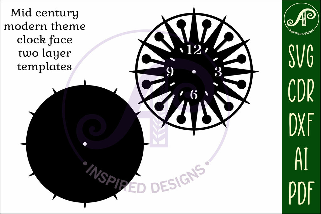 Mid century modern clock wall clock laser cut design 3 - So Fontsy