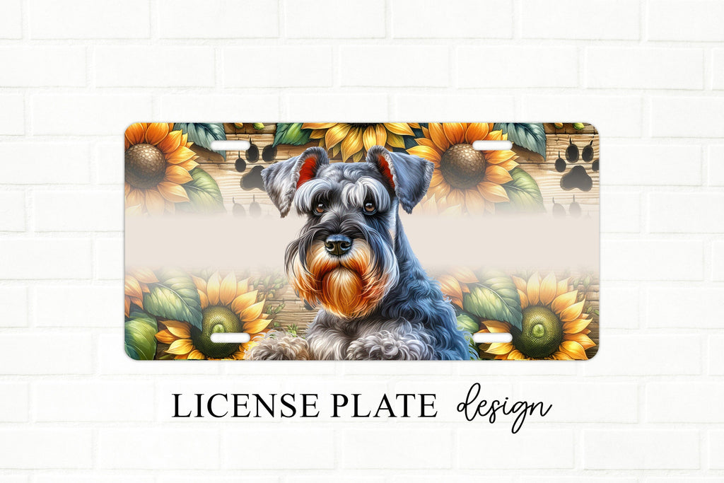 Miniature Schnauzer With Sunflowers License Plate PNG - So Fontsy