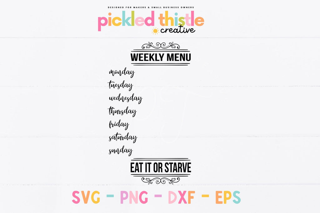 Weekly Menu Planner Cut File - So Fontsy